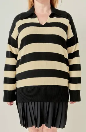 English Factory Mixed Media Striped Pleated Minidress