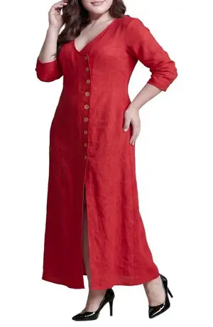 STANDARDS & PRACTICES Button Front Slit Maxi Dress