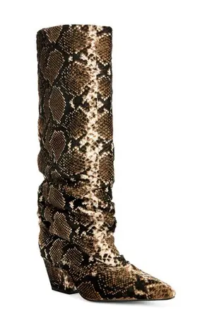 AZALEA WANG Francoise Knee High Slouch Leather Boot - Brown Multi