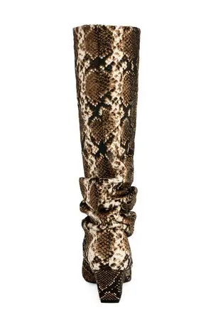 AZALEA WANG Francoise Knee High Slouch Leather Boot - Brown Multi