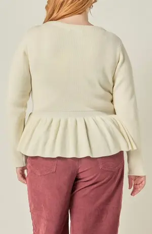 English Factory Peplum Ribbed Knit Cardigan