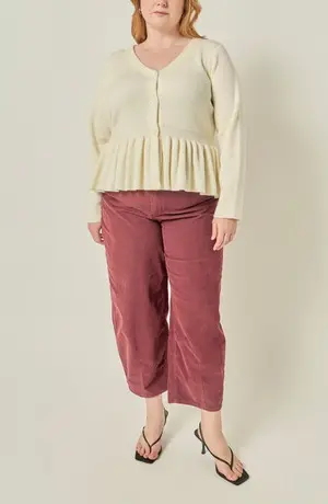 English Factory Peplum Ribbed Knit Cardigan