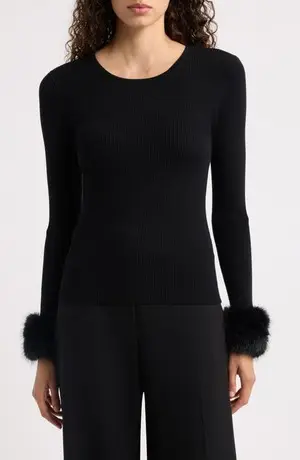 Elie Tahari The Savannah Faux Fur Cuff Sweater - Noir