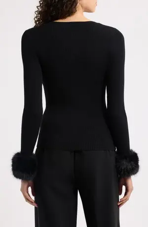 Elie Tahari The Savannah Faux Fur Cuff Sweater