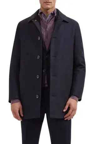 Bugatchi Wool Blend Button Front Car Coat - Navy