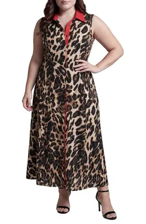 STANDARDS & PRACTICES Print Sleeveless Shirt Dress - Leopard