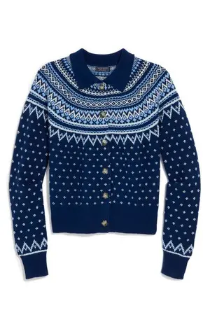 Vineyard Vines Fair Isle Polo Cardigan - Nautical Navy