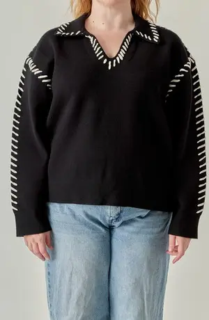 English Factory Blanket Stitch Detail Knit Top