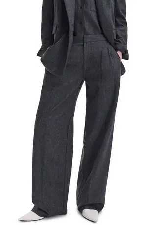 Rag & Bone Lawrence Wide Leg Wool Blend Tailored Pants - Charcoal Multi