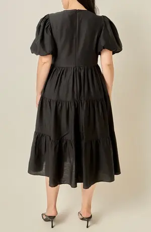 English Factory Bow Puff Sleeve Midi Dress