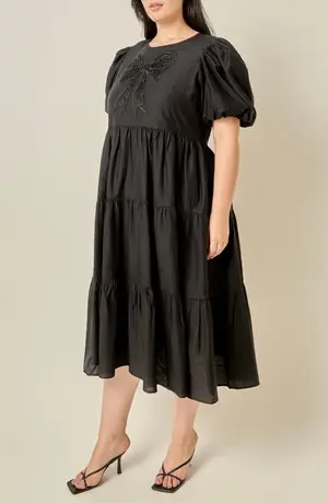 English Factory Bow Puff Sleeve Midi Dress