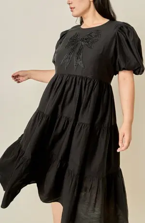 English Factory Bow Puff Sleeve Midi Dress