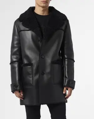 Philipp Plein Long Eco Shearling Jacket - Black