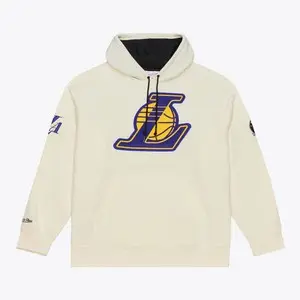 Mitchell & Ness Los Angeles Lakers Hardwood Classics Chainstitch Premium Fleece Hoodie - Cream