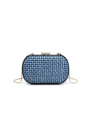 URBAN EXPRESSIONS Woven Box Clutch With Sculpted Clasp - Blue Black