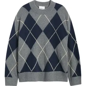 REFORMATION Cove Oversize Recycled Cashmere & Wool Sweater - Thunder Multi Argyle