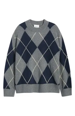 REFORMATION Oversized Recycled Cashmere & Wool Argyle Sweater - Thunder Multi Argyle