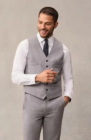 THE BLACK TUX Merino Wool Suit Vest - Light Grey