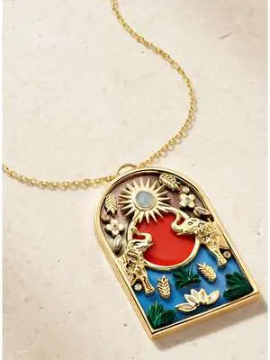 L'ATELIER NAWBAR Noah's Arch Elephant 18-karat Multi-stone Pendant Necklace - Gold
