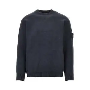 Stone Island Cotton-blend Crewneck Sweater With Logo Badge - Blue