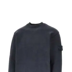 Stone Island Cotton-blend Crewneck Sweater With Logo Badge - Blue