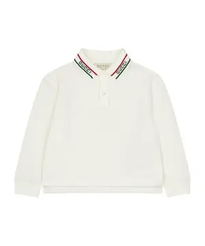 Gucci Long Sleeve Polo Top With Striped Collar - No