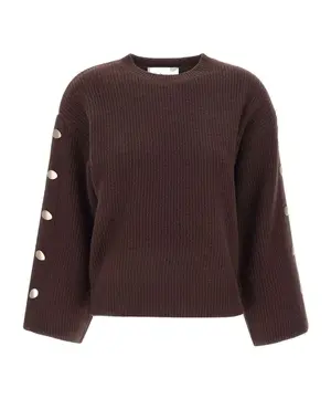 KAOS Button-sleeve Ribbed Knitted Sweater - Brown