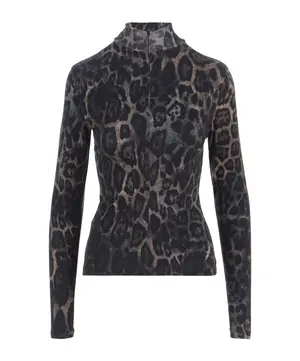 Just Cavalli Animal-print Zip-neck Knit Top - Black
