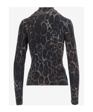 Just Cavalli Animal-print Zip-neck Knit Top