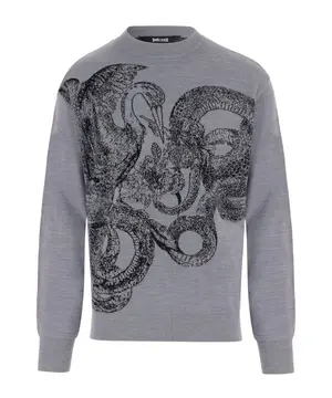 Just Cavalli Printed Wool-blend Sweater - Grey