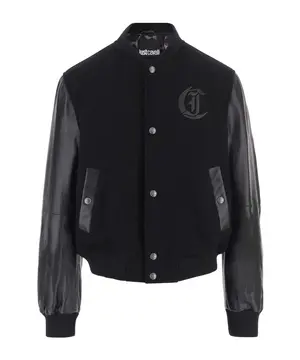 Just Cavalli Ribbed-detail Varsity Jacket