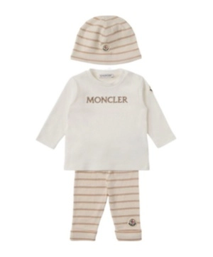 Moncler Striped Cotton Interlock Set With Embroidered Logo And Bonnet