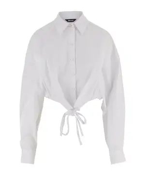 Just Cavalli Cropped Cotton Drawstring Hem Shirt - White