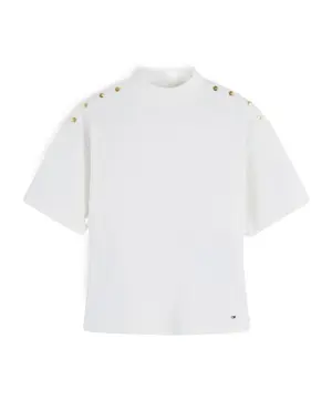 Tommy Hilfiger Mock Neck T-shirt With Embellished Shoulders