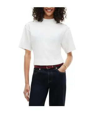 Tommy Hilfiger Mock Neck T-shirt With Embellished Shoulders