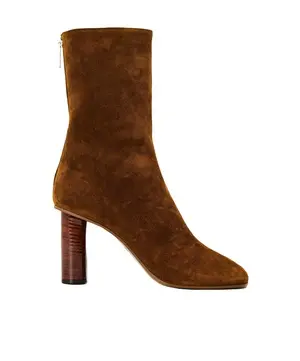 Paris Texas Suede Block Heel Ankle Boots With Wooden Effect Heel