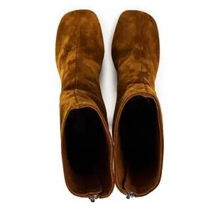 Paris Texas Suede Block Heel Ankle Boots With Wooden Effect Heel