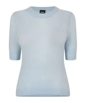 Hugo Boss Fitted Crewneck Midsleeve Knit Top - Blue