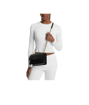 Michael Kors Flap Grained Leather Crossbody Bag - Black