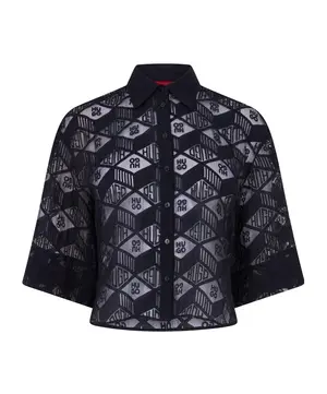 Hugo Boss Collared Cropped Midsleeve Shirt - Black