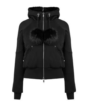 Moose Knuckles Cropped Zip-up Hoodie With Fur Pompoms