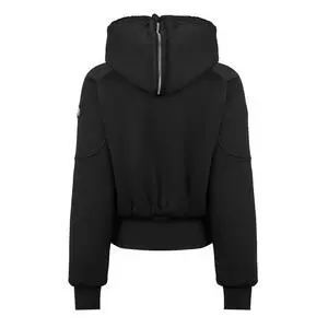 Moose Knuckles Cropped Zip-up Hoodie With Fur Pompoms