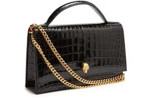 Alexander McQueen Croc-embossed Shoulder Bag With Chain Strap - Black