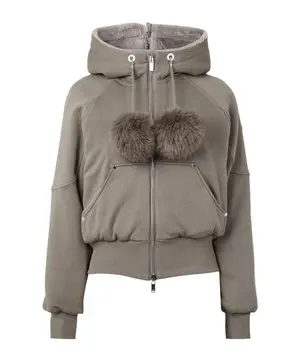 Moose Knuckles Taupe Cropped Zipup Hoodie