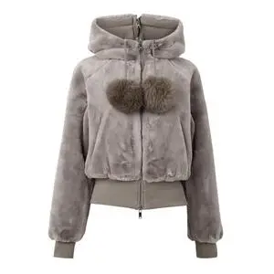 Moose Knuckles Taupe Cropped Zipup Hoodie
