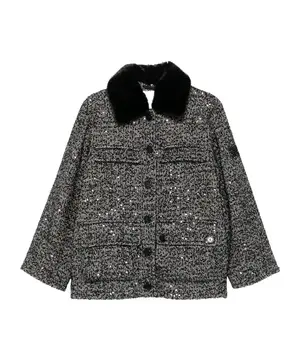 ERMANNO FIRENZE Sequin-embellished Herringbone Jacket - Black