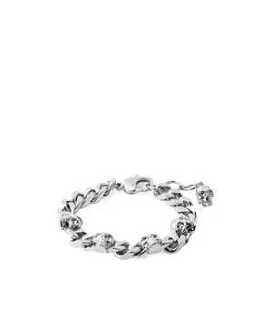 Alexander McQueen Silver Curbchain Bracelet With Skull Charms - No