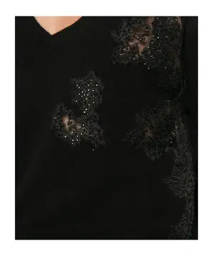 ERMANNO FIRENZE Lace-panel V-neck Sweater