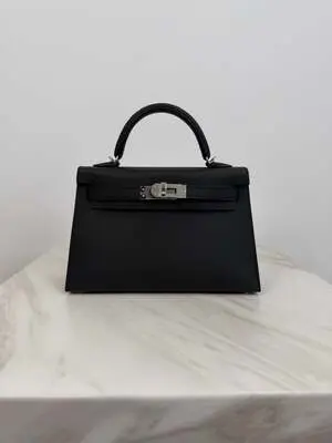 Hermès Mini Kelly Hss Verso / Bordeaux Epsom Palladium Hardware - Black