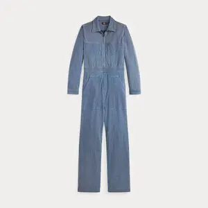 Ralph Lauren Indigo Striped Cotton-linen Jumpsuit